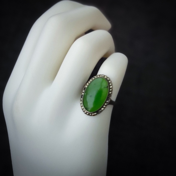 Vintage | Jewelry | Green Jade Ring Vintage Sterling Marcasite Oval ...
